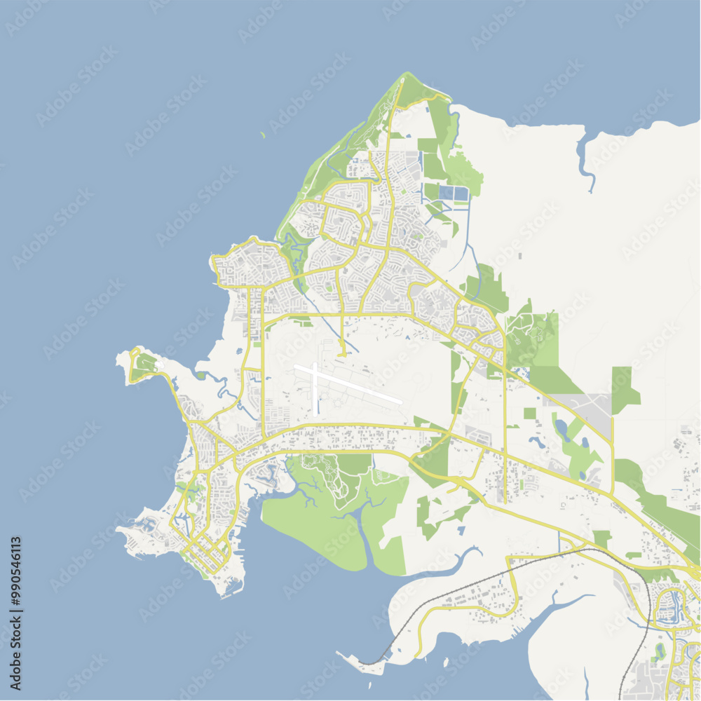 Map of Darwin in Australia in a normal road map style. Contains layered ...