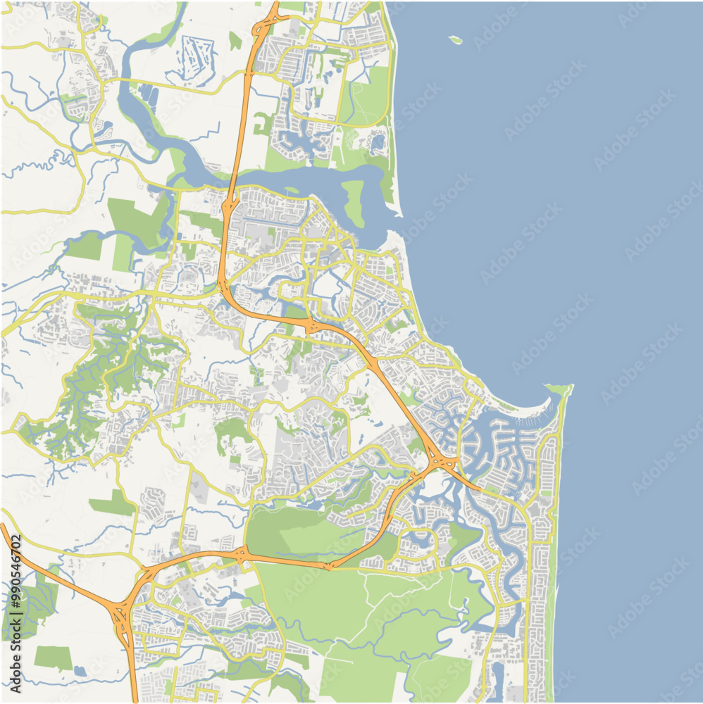 Map of Sunshine Coast in Australia in a normal road map style. Contains ...