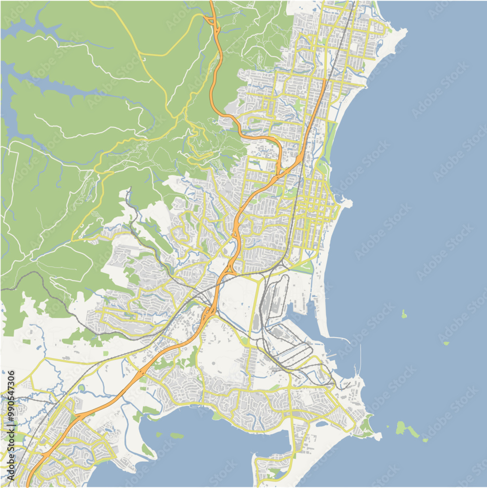 Map of Wollongong in Australia in a normal road map style. Contains ...