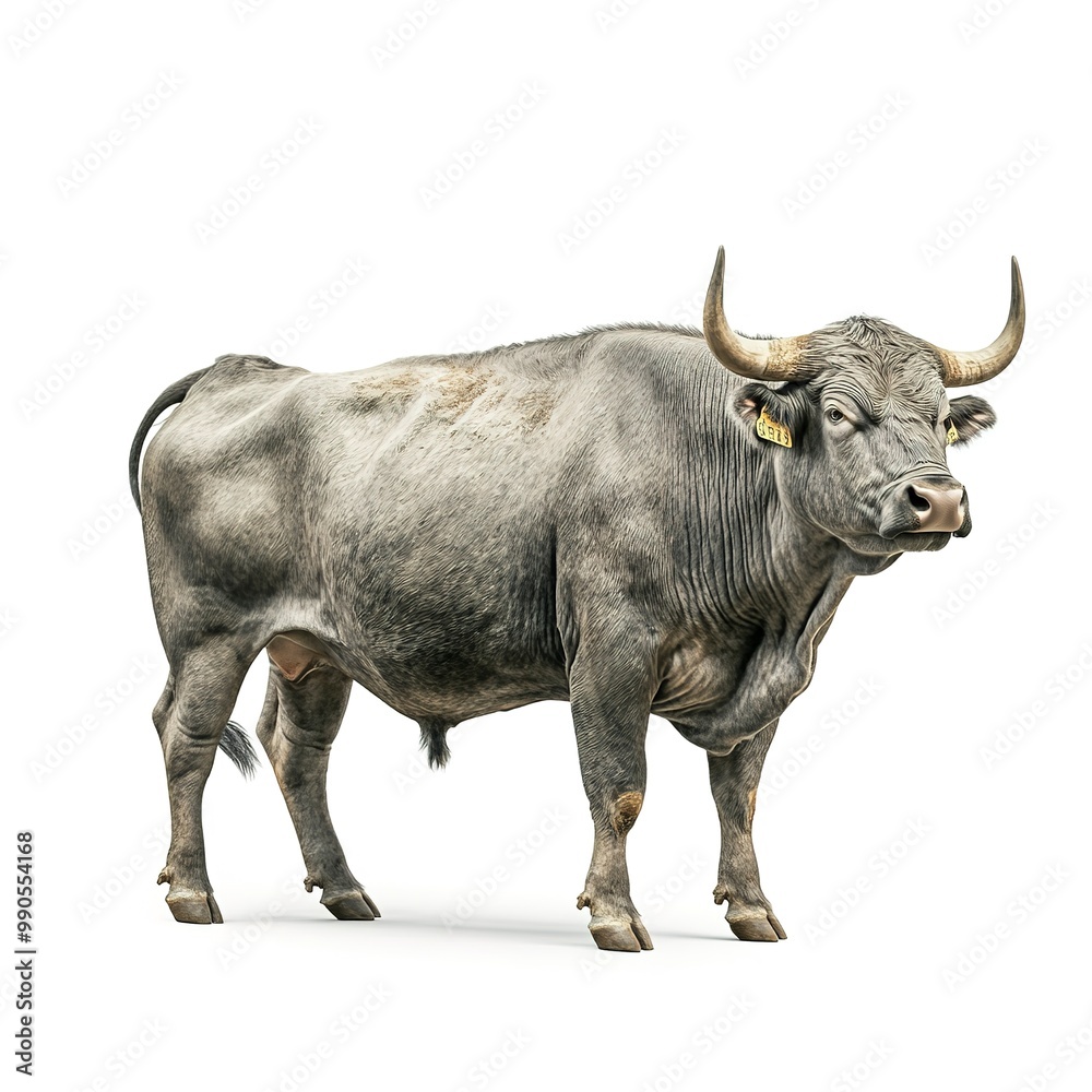 Male grey giant ox, castrated bull used as draft animal isolated on ...