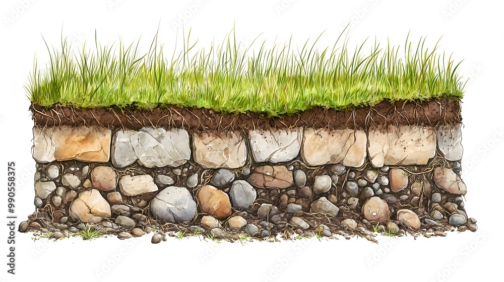 3. **Depict a scientific cross-section of soil layers, including ...