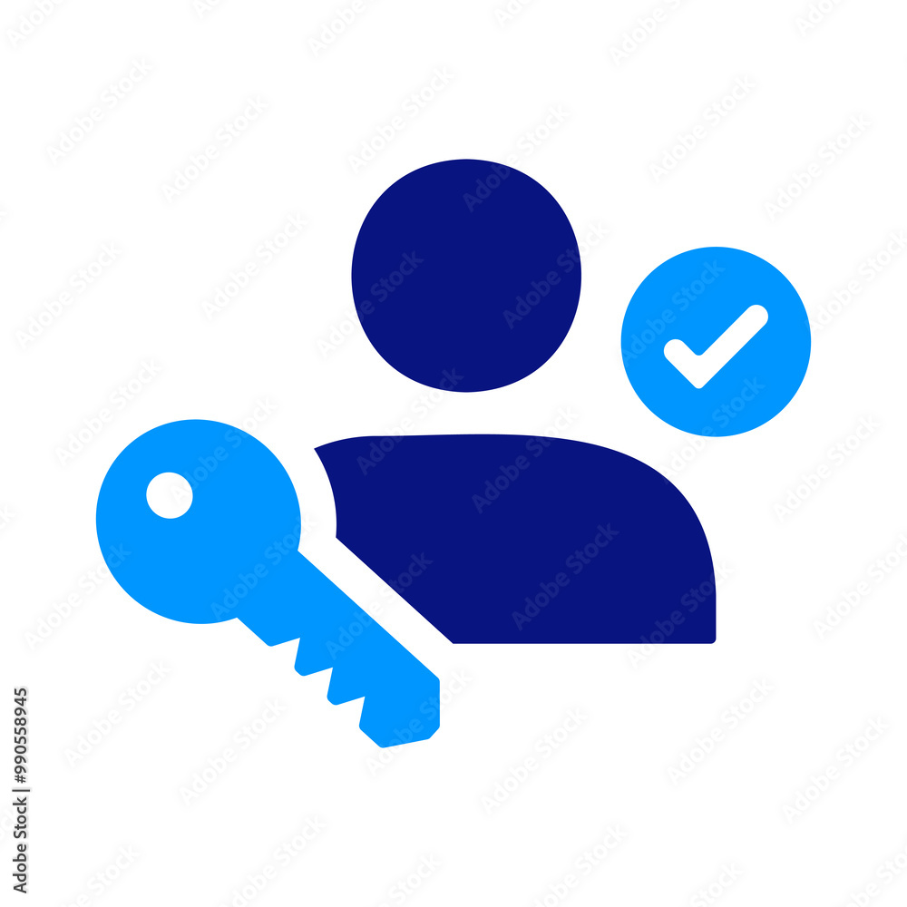 Person icon with a key and a checkmark, indicating user authentication ...