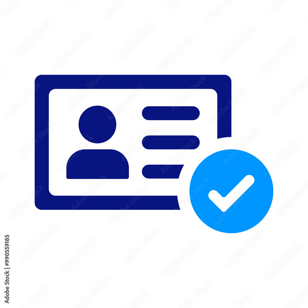 An ID card icon with a checkmark, representing personal identification ...