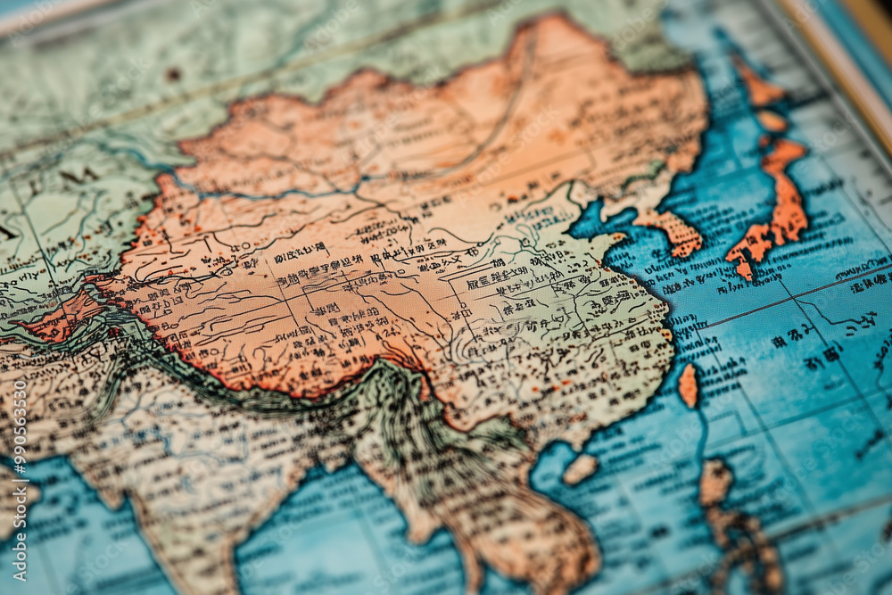 East Asia's geopolitical instability, detailed imagery.A detailed ...