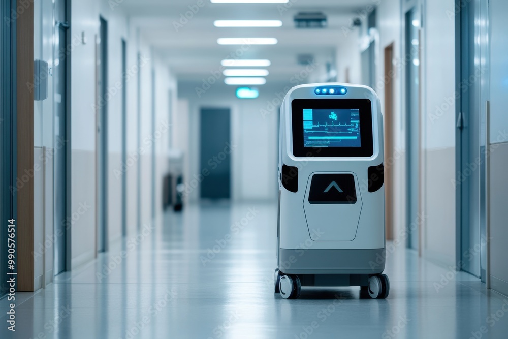 Robot workers in hospitals move to serve patients. With a machine-like ...