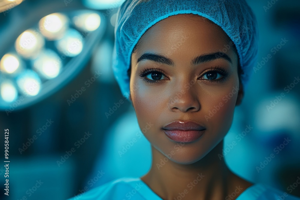Black female doctor sweating during complicated surgery in operating ...
