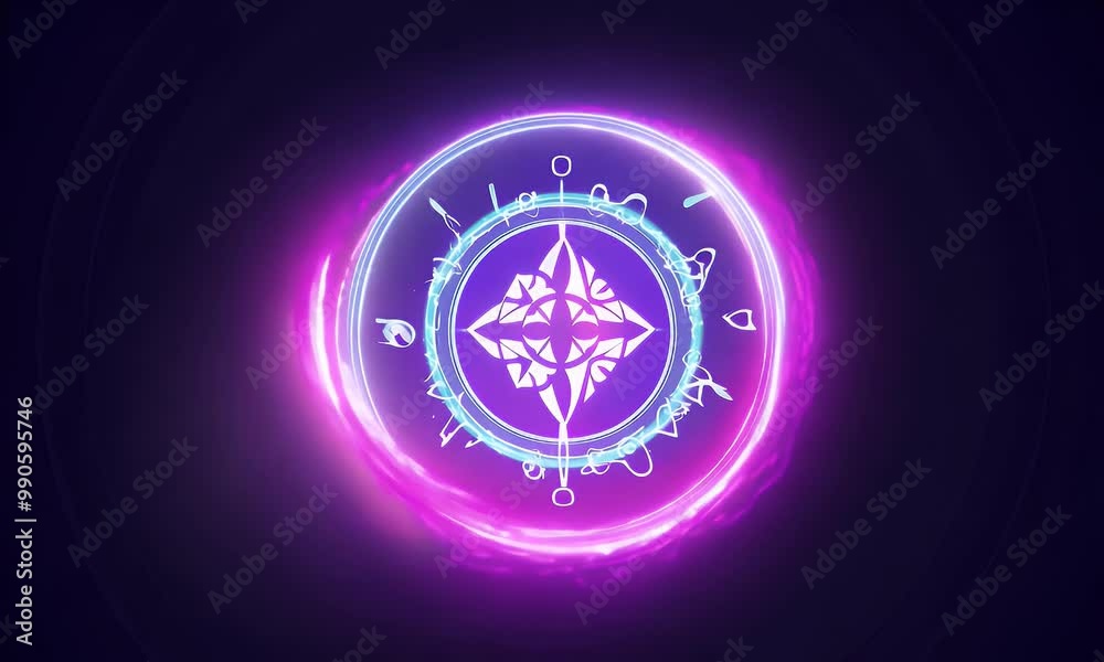 Cartoon-style magic spell casting with glowing symbols, radiant circles ...