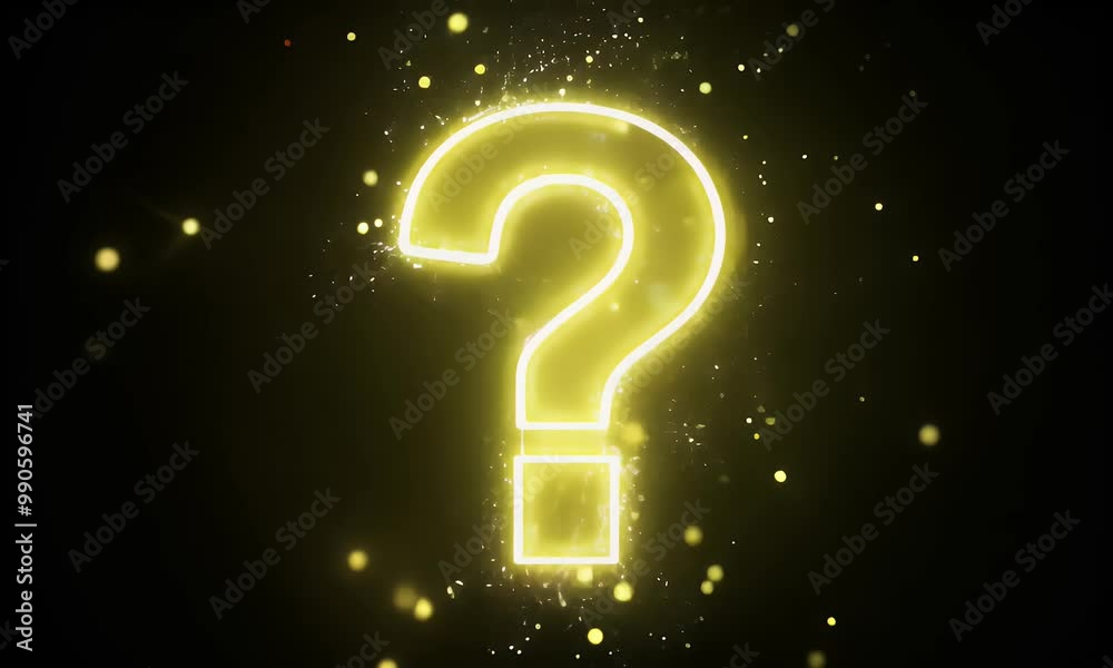 Animation of a bright neon question mark glowing intensely with slight ...