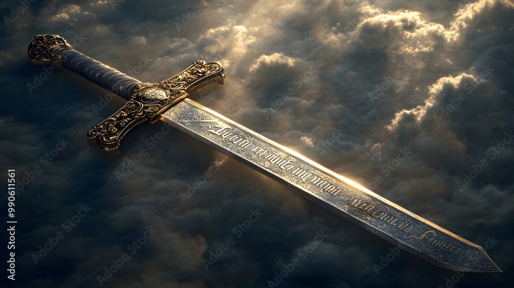 1. **Create an image of a beautifully crafted sword with a hilt shaped ...