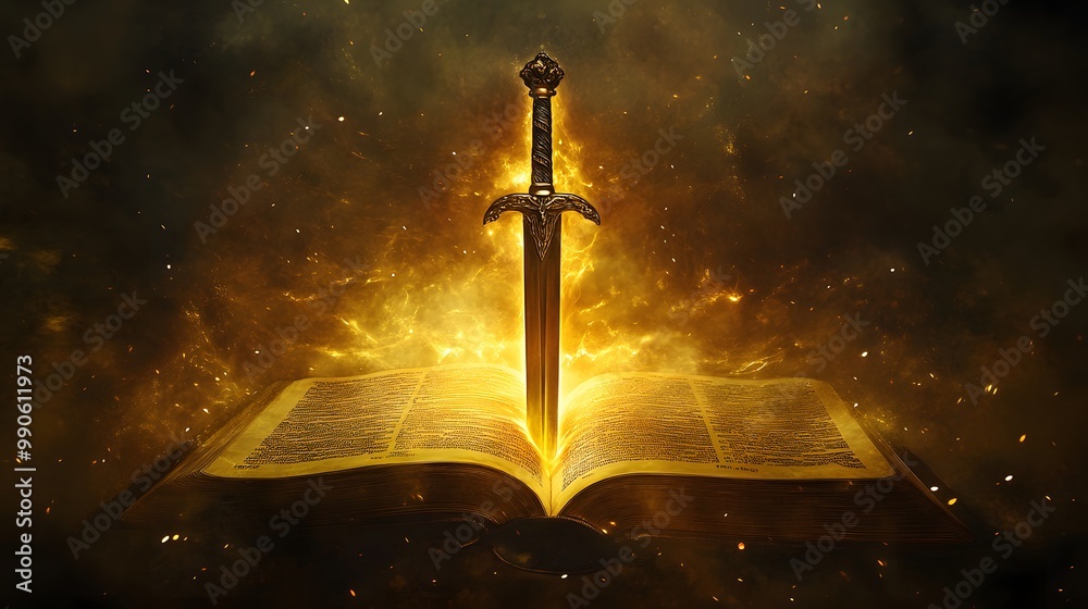 2. **Illustrate a striking concept where a sword emerges from the pages ...