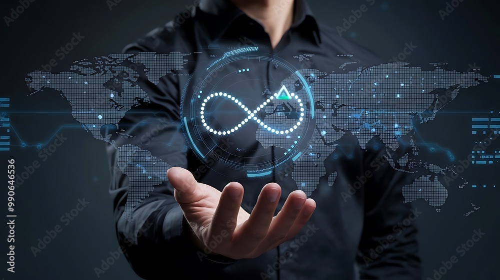 Business planning and strategy concept. Businessman holding infinity ...