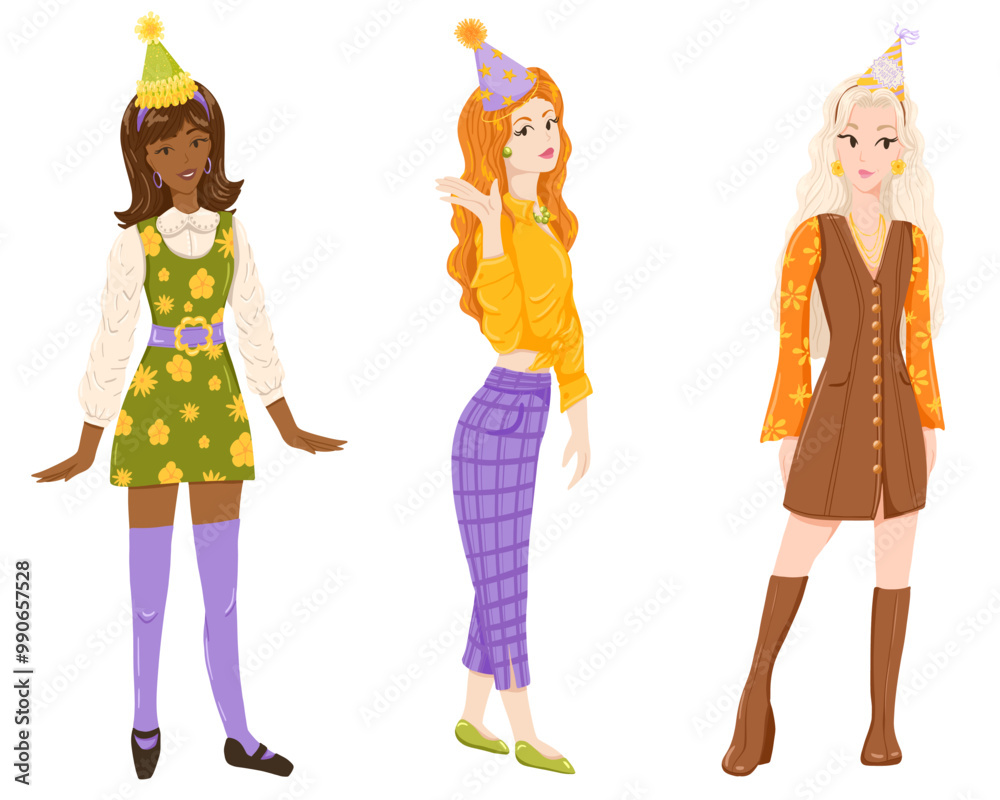Stylish women in vintage 60s style. Confident retro female characters ...