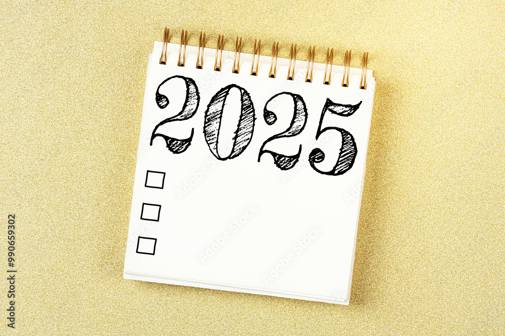 New year resolutions 2025 on desk. 2025 resolutions list with notebook ...