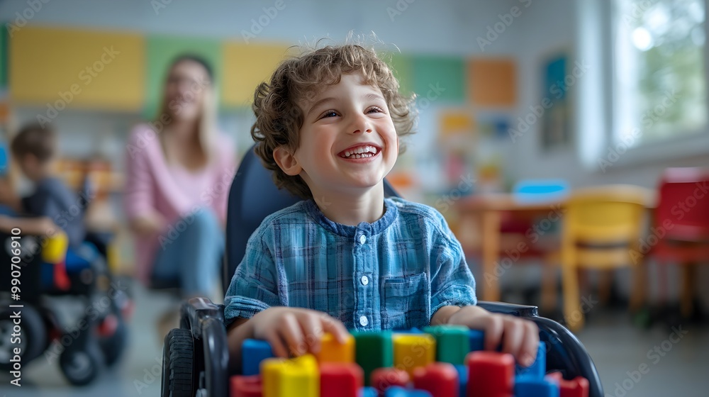 Smiling disabled children from various cultural backgrounds, learning ...