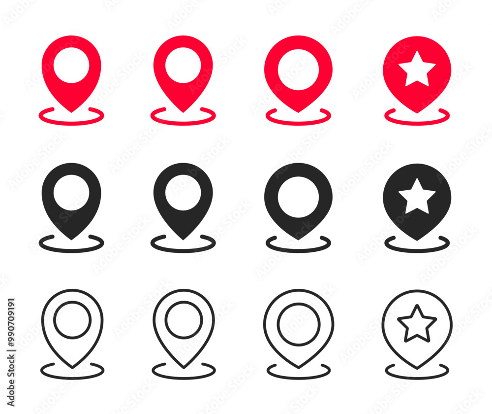 Simple map pin collection with editable line stroke. GPS, location pin ...