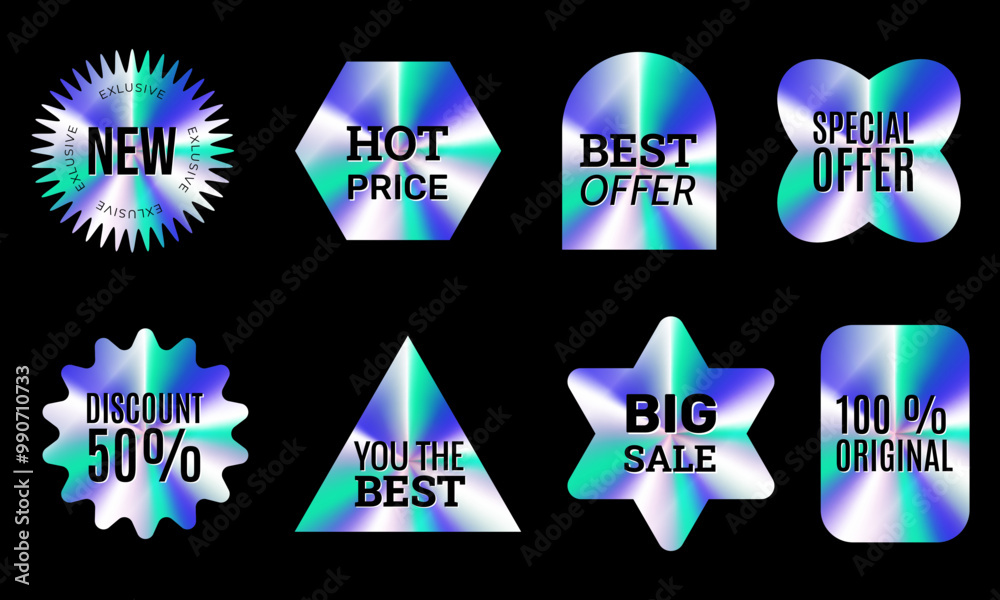 holographic collection of glitter labels and stickers, y2k glitter tags ...