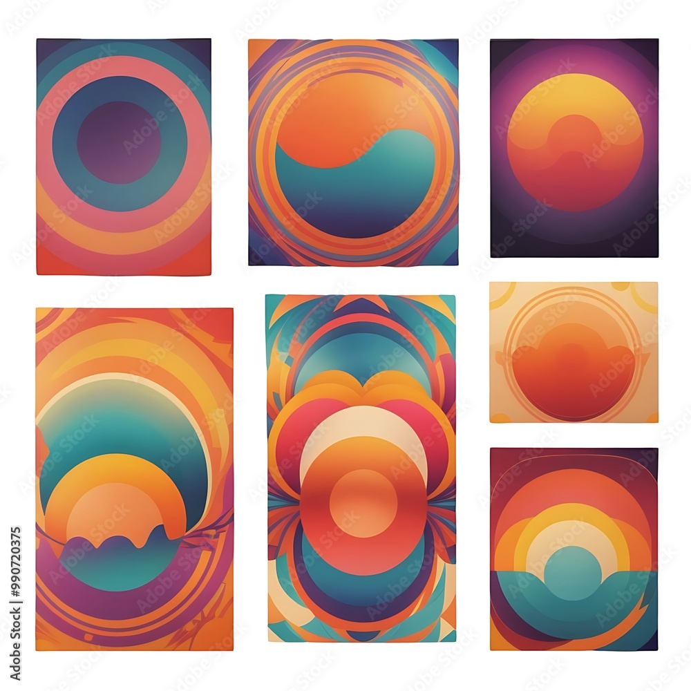 70s color gradient background poster collection. Retro, modern ...