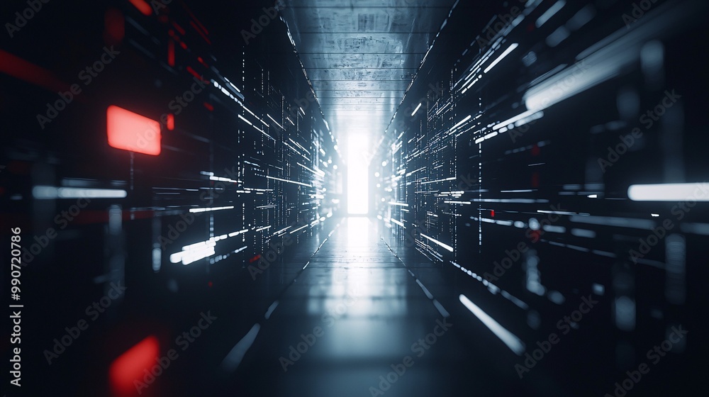 A contemporary tech-themed poster template designed with a minimalist ...