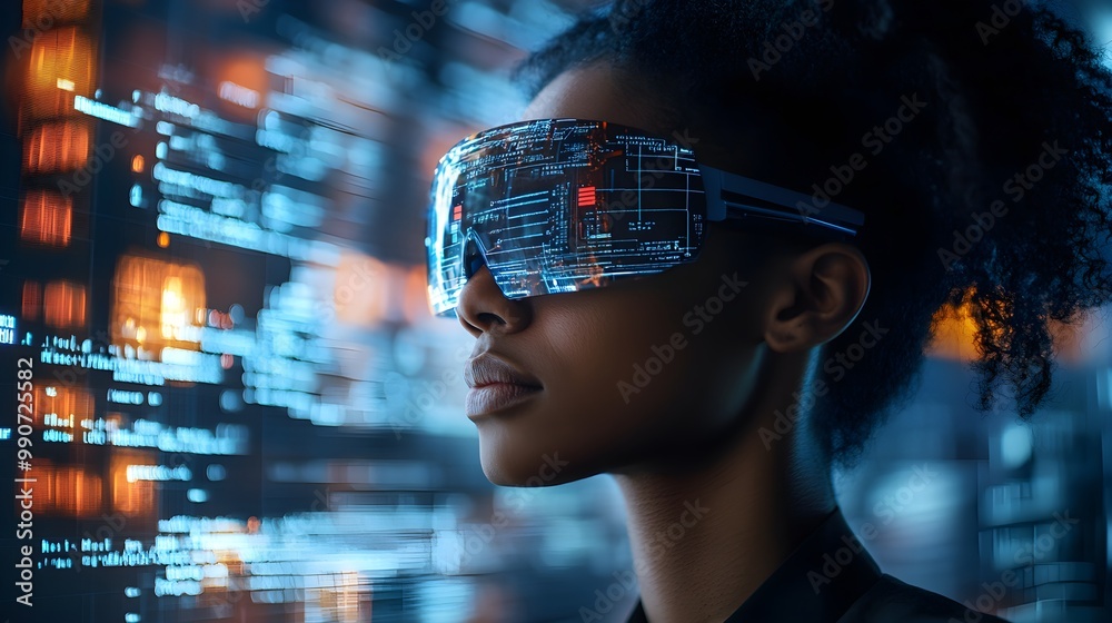 Augmented reality collage of a black IT specialist investigating AI ... Augmented reality collage of a black IT specialist investigating AI ...