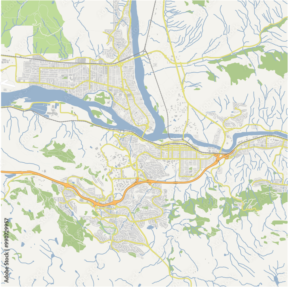 Vetor de Map of Kamloops in Canada in a normal road map style. Contains ...