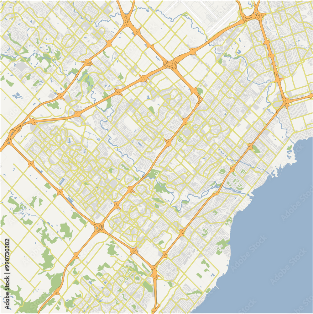 Map of Mississauga in Canada in a normal road map style. Contains ...