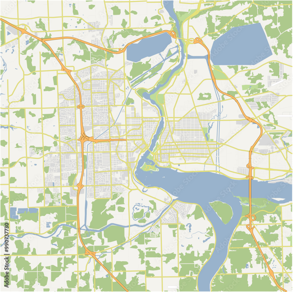 Vetor de Map of Niagara Falls in Canada in a normal road map style ...