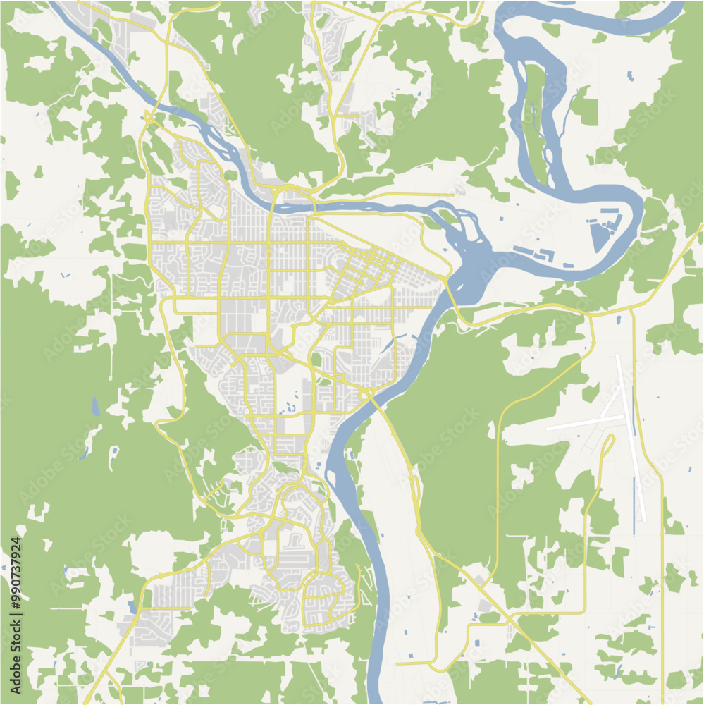 Map of Prince George in Canada in a normal road map style. Contains ...