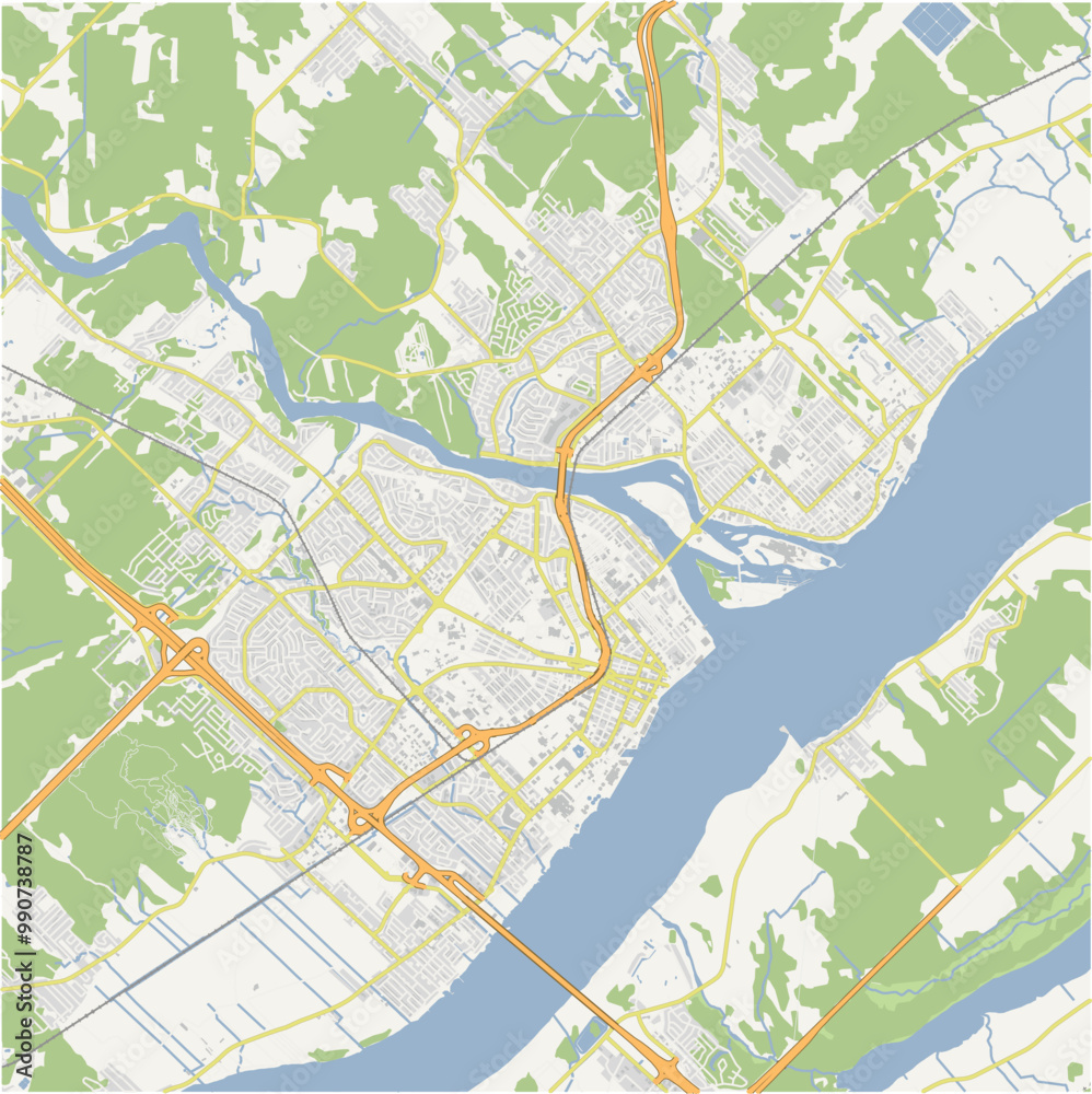Map of Trois-Rivieres in Canada in a normal road map style. Contains ...