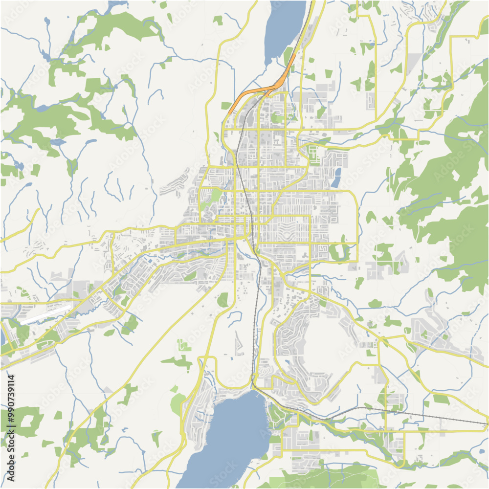 Vetor de Map of Vernon in Canada in a normal road map style. Contains ...