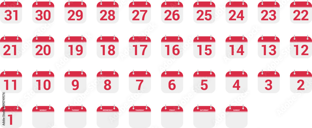 Simple numbers icon set of 1-31 numbers simple black style symbol sign ...