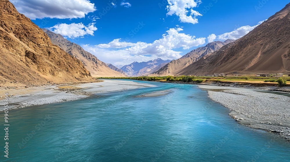 The confluence of the Indus and Zanskar Rivers in Leh, Ladakh, presents ...