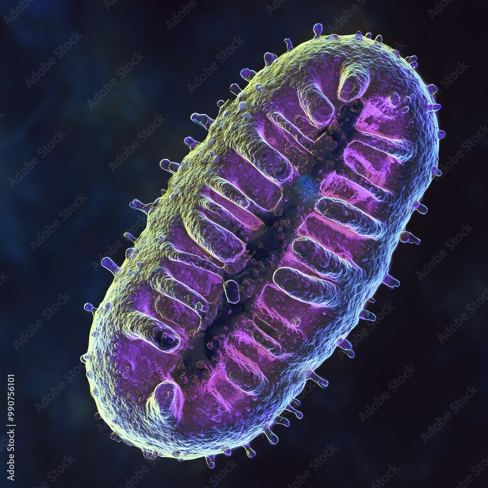 Ultra-close view of a mitochondrion, showing its inner membrane and ...