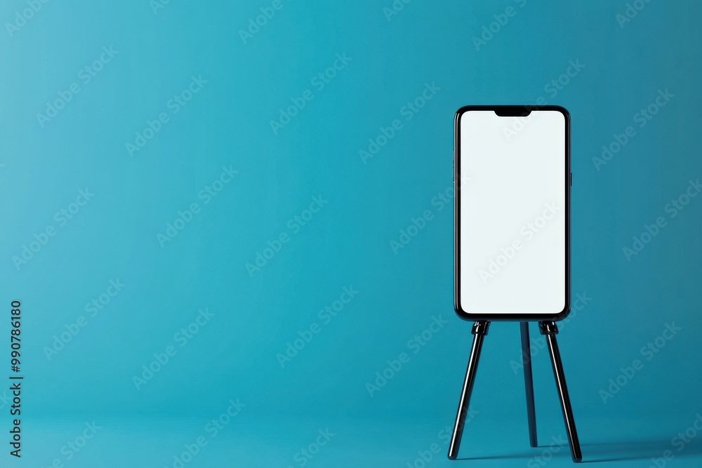 Handphone standing portrait on tripod while live streaming with white ...