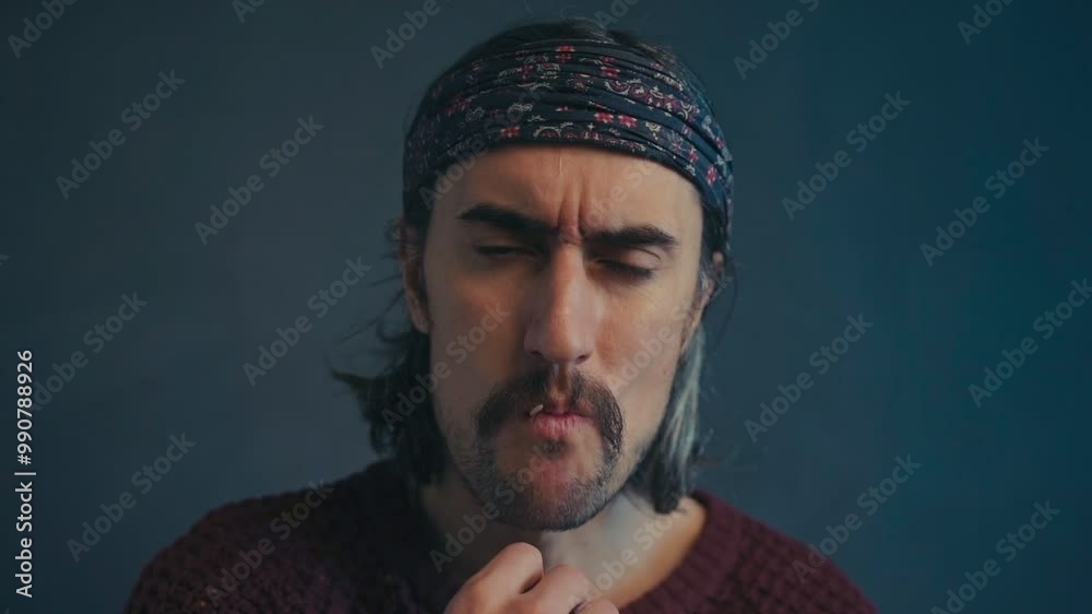 The Charismatic Hippie: thick black eyebrows in the mouth, a toothpick ...