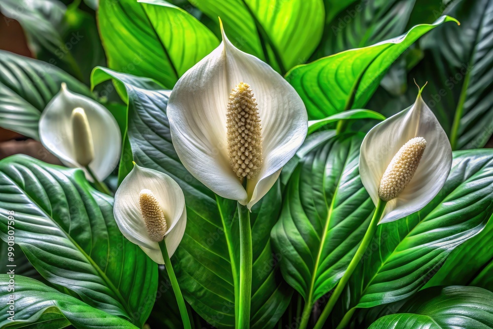 Lush Mauna Loa Peace Lily displaying vibrant green leaves and striking ...