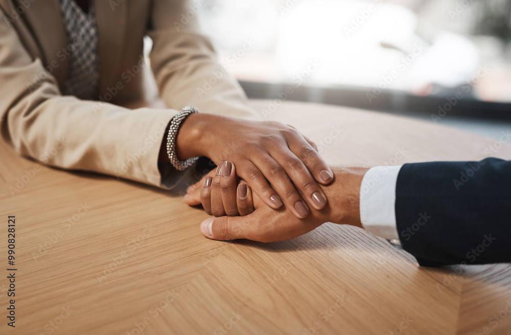 Business people, holding hands and cooperation with partnership ...