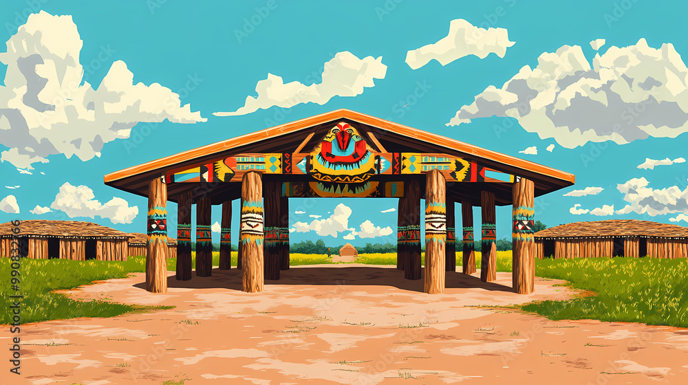 Symmetrical native american lodge pole structure on sac fox reservation ...