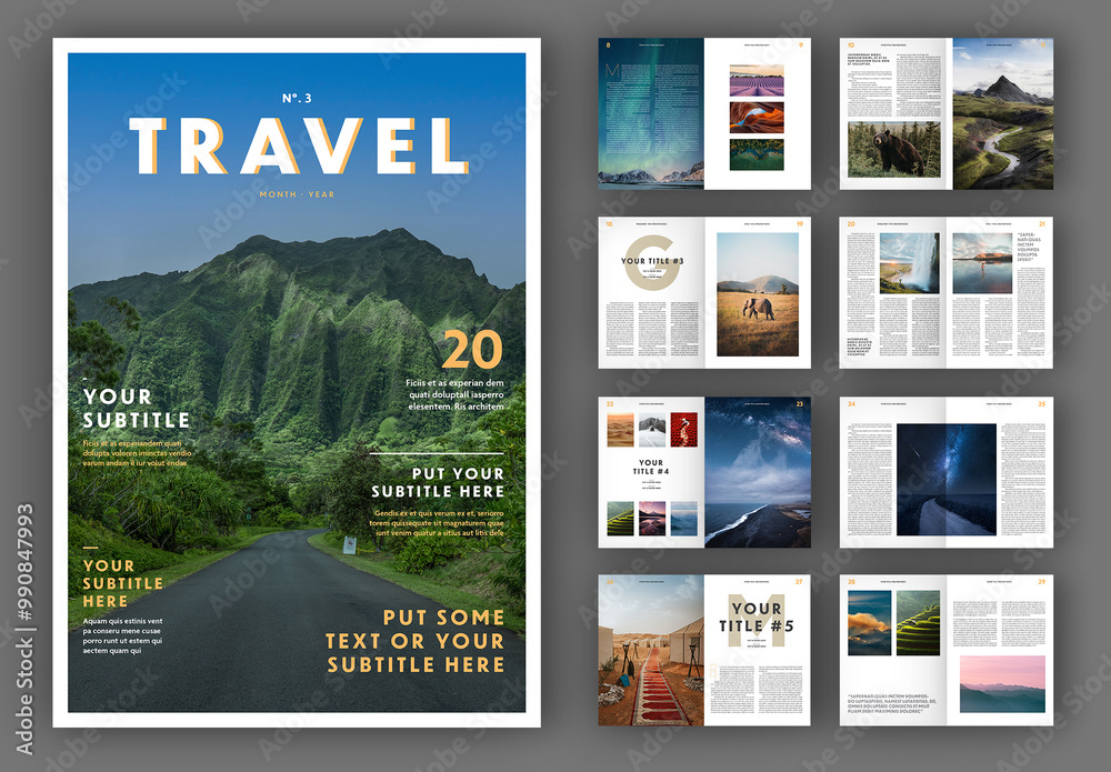 Travel Magazine Layout Stock Template | Adobe Stock