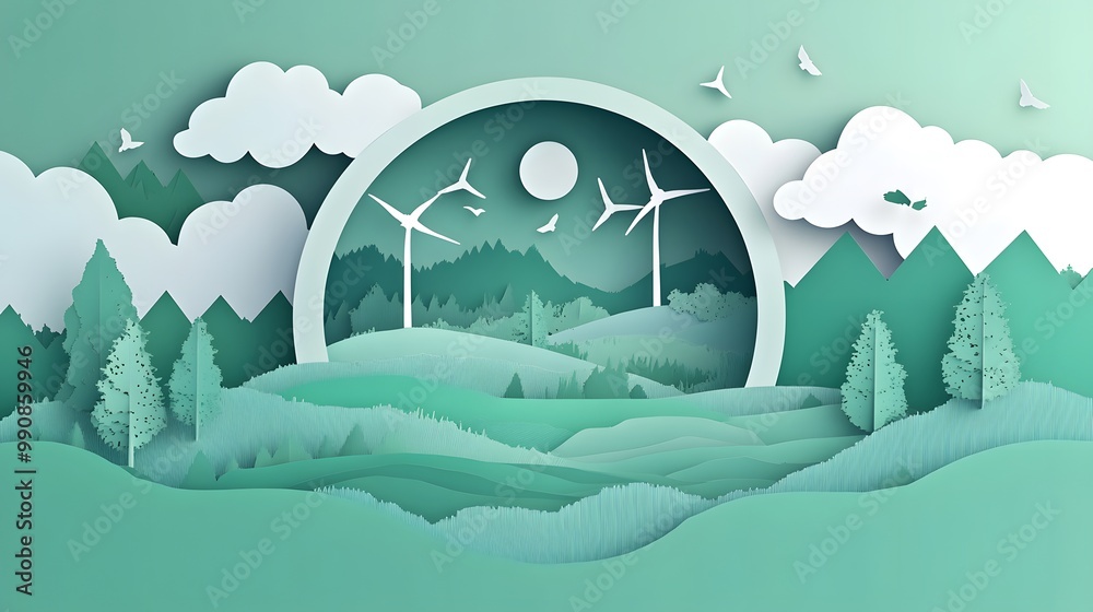 Simplified paper art scene featuring an eco-friendly circular design ...
