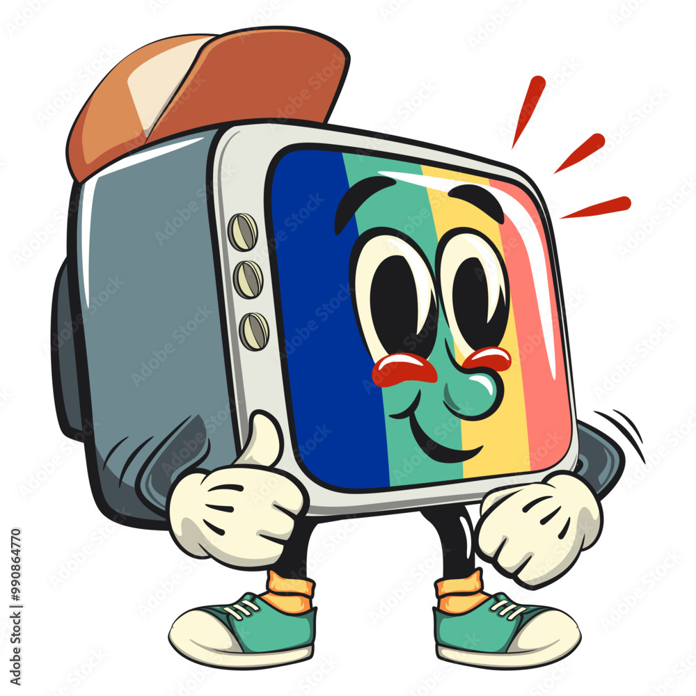 vintage tv monitor cartoon character mascot retro vector design wearing ...
