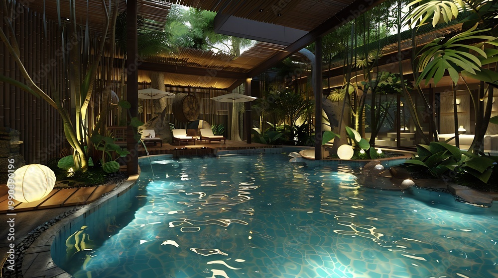 Amazing pool layout design with bamboo housing setup symbols Stock ...