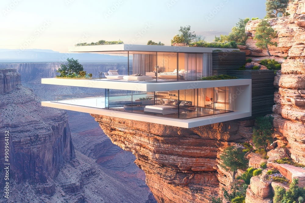 Luxury modern villa cliff house overlooking scenic canyon with ...