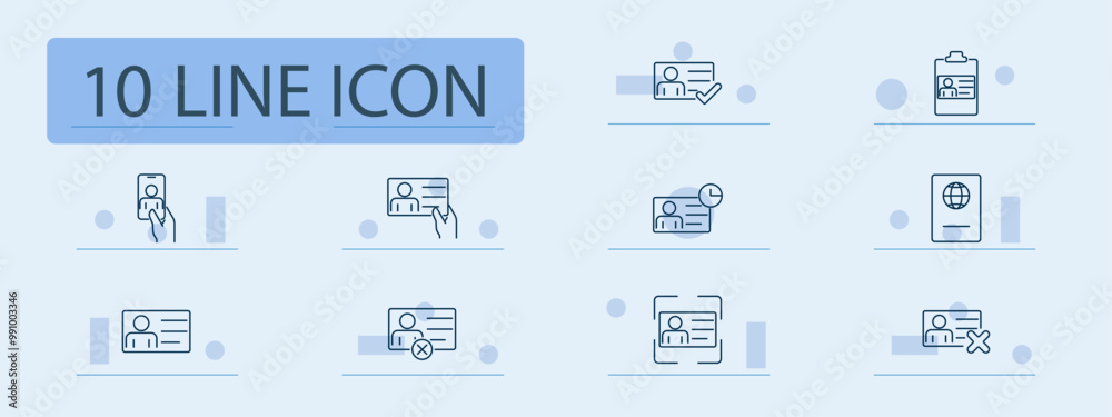 Identification set icon. ID card, passport, clipboard, verification ...
