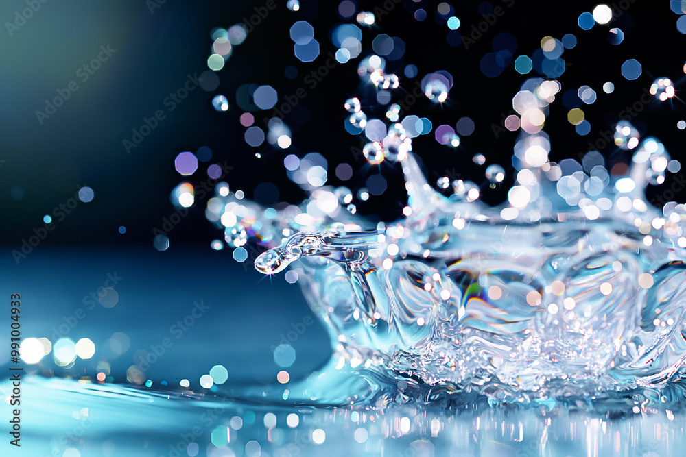 Droplets collide with a surface, sending shimmering water splashes into ...