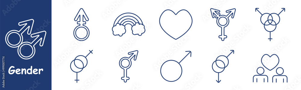Gender set icon. Male and female symbols, rainbow, heart, LGBTQ, gender ...