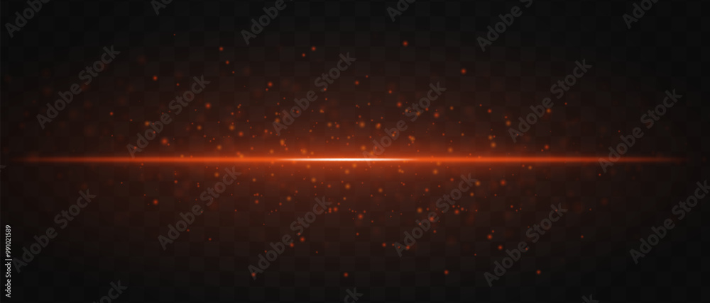 Glowing golden laser beam horizontally with sparkling particles across ...