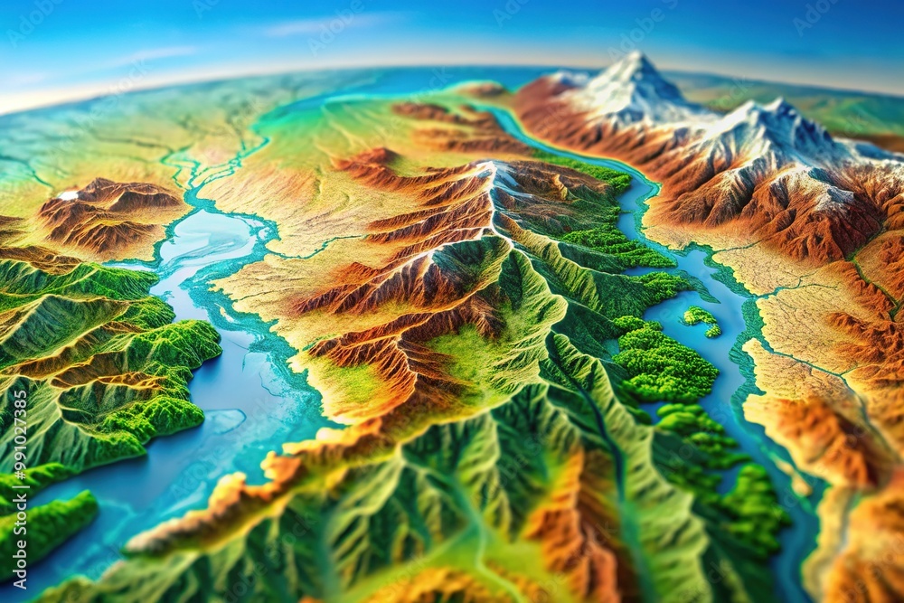 Vibrant 3D relief map of Washington state featuring mountain ranges ...