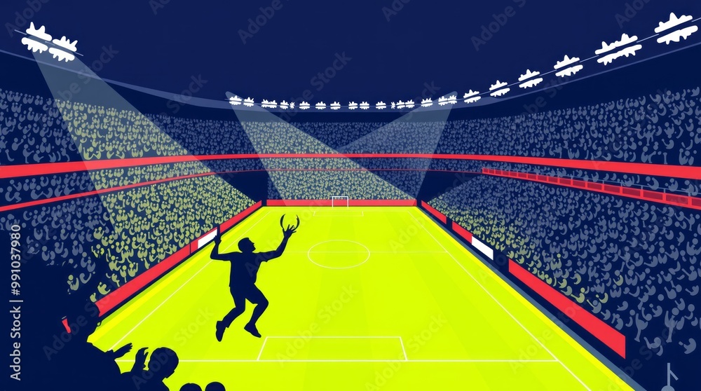 Section of a stadium filled with excited fans jumping and shouting ...