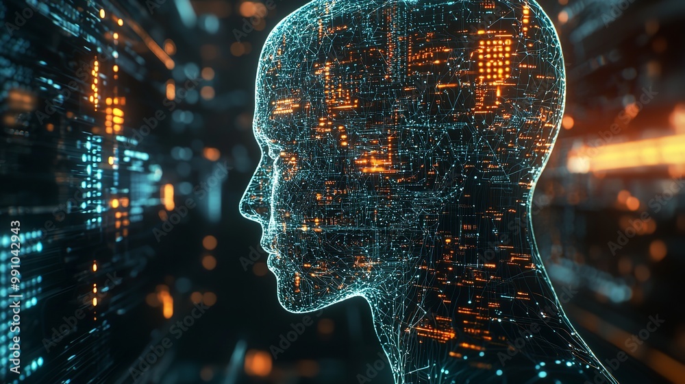 Big data and artificial intelligence concept. Machine learning and cyber mind domination concept ...