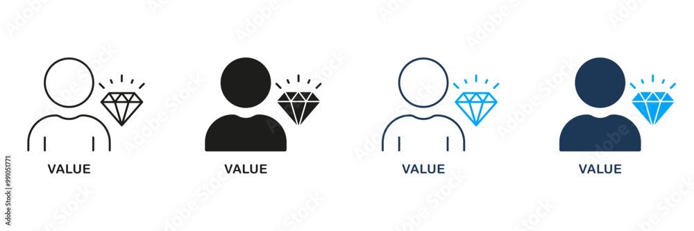Employee Value Line and Silhouette Icon Set. Business Principles Sign ...